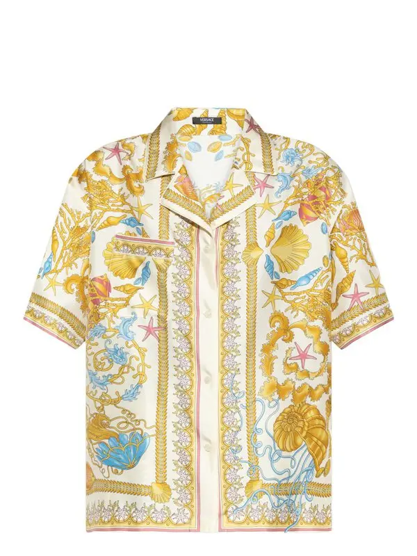 Versace Silk Shirt With Marine Pattern And Logo Detail - Yellow