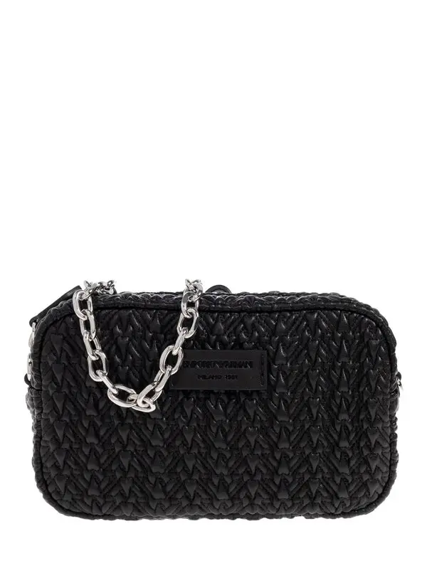 Emporio Armani Embossed Leather Shoulder Bag - Black
