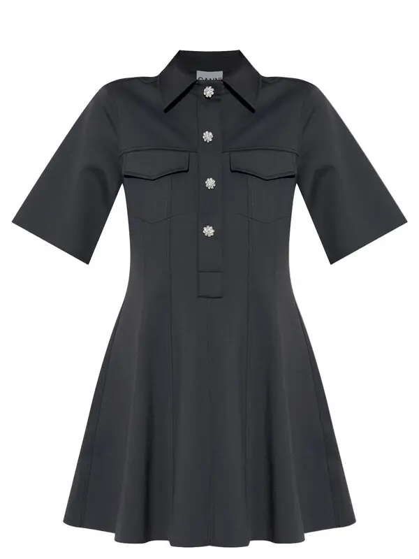 GANNI Dress With Rosette Buttons And Pockets - Black