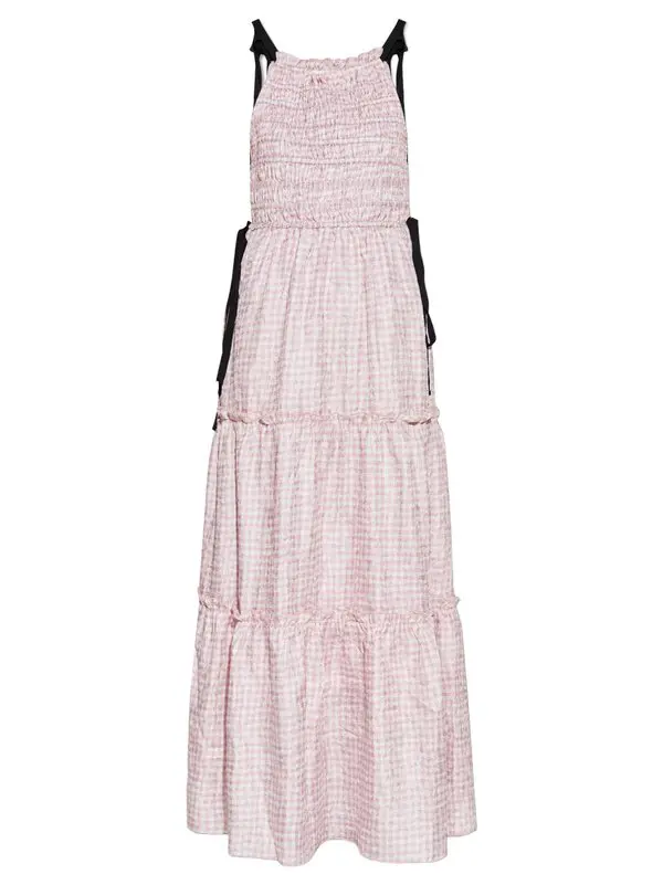 GANNI Plaid Maxi Dress - Pink