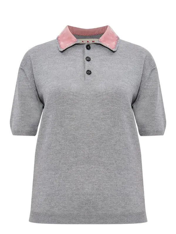 Marni Polo Shirt With Velour Collar - Grey