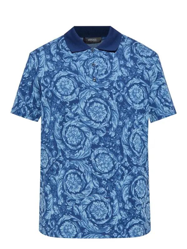 Versace Polo Shirt With "barocco" Pattern - Blue