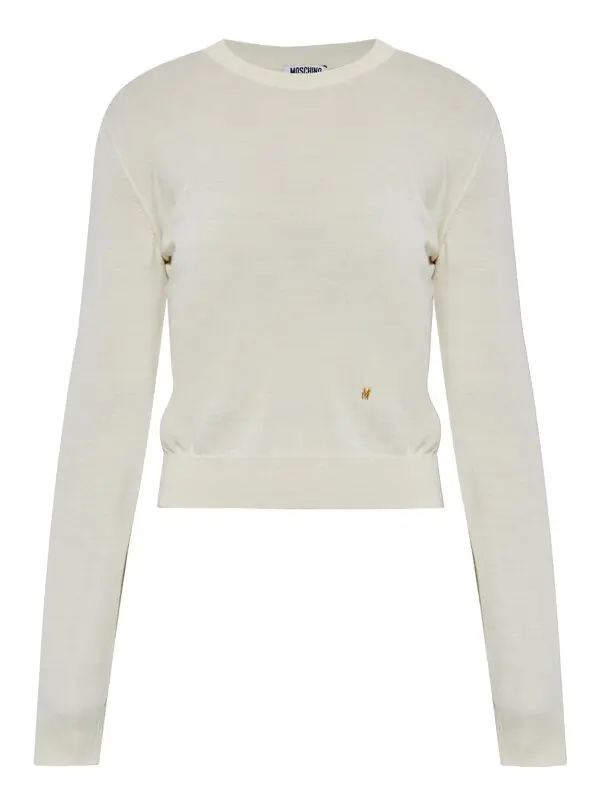 Moschino Sweater With Gold Tone Logo - Cream