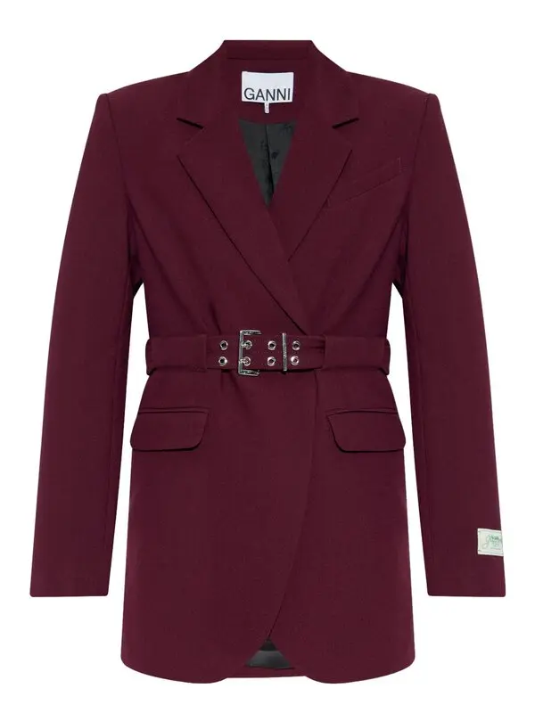 GANNI Belted Blazer - Burgundy