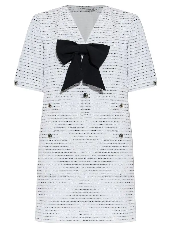Alessandra Rich Tweed Mini Dress With Bow - White