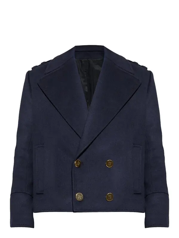 Balmain Short Wool Coat - Navy Blue