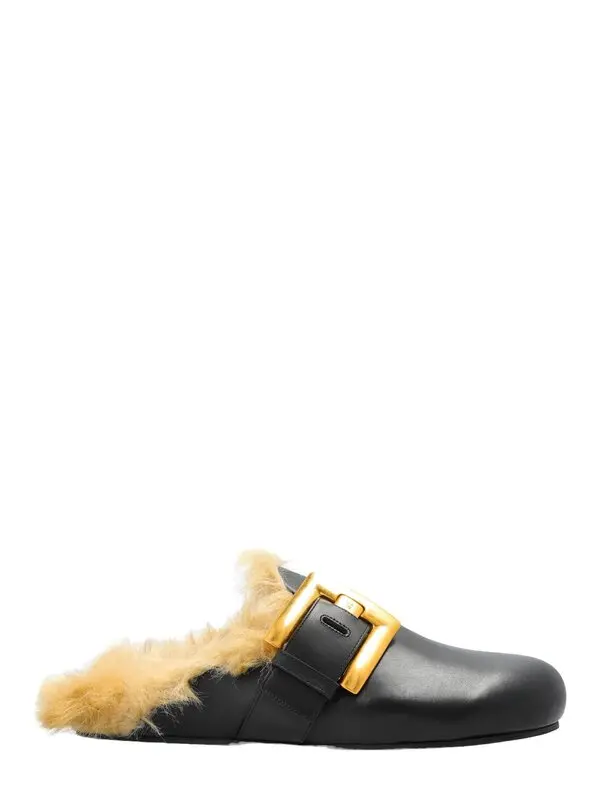Balmain Faux Fur-lined Slides - Black