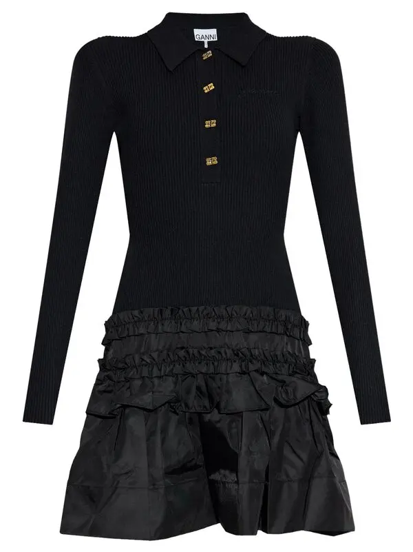 GANNI Ruffled Mini Dress - Black