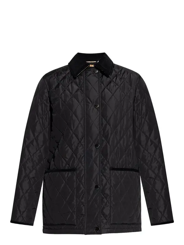 Burberry Quilted Jacket With Corduroy Collar - Black