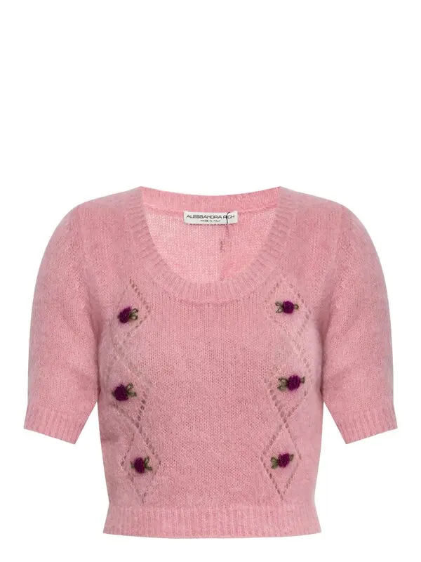 Alessandra Rich Short Openwork Diamond Sweater - Pink