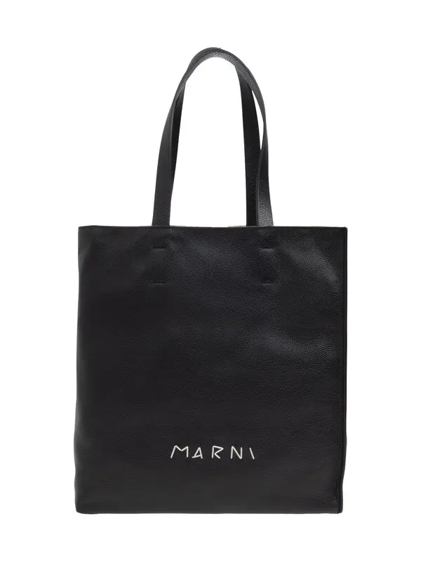 Marni Full-grain Leather Shopper Bag - Black