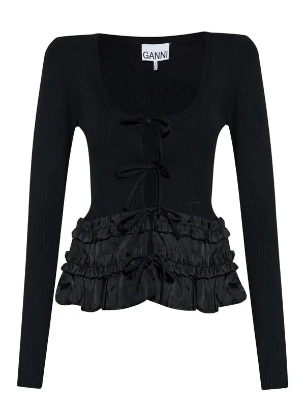 GANNI Ruffled Cardigan - Black