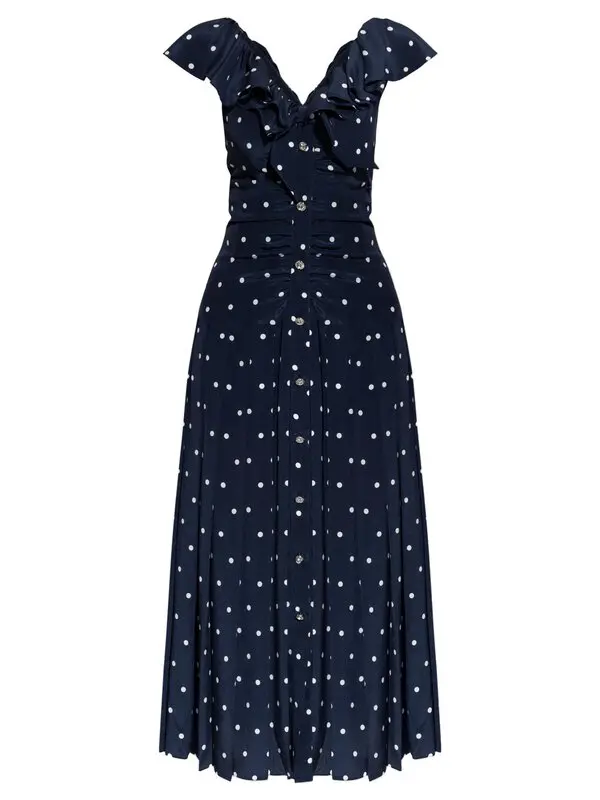 Alessandra Rich Polka Dot Silk Dress - Navy Blue