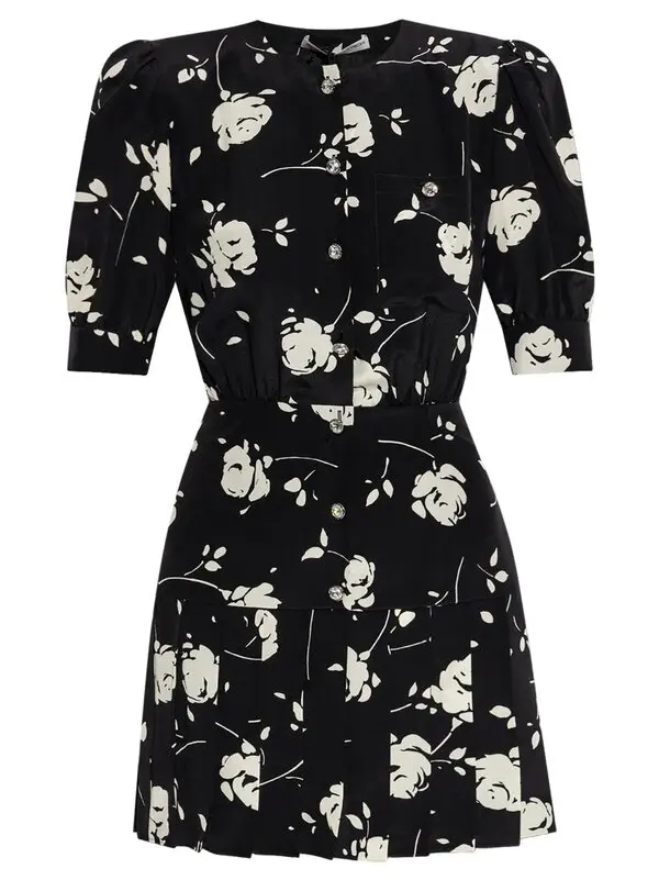 Alessandra Rich Floral Motif Silk Dress - Black