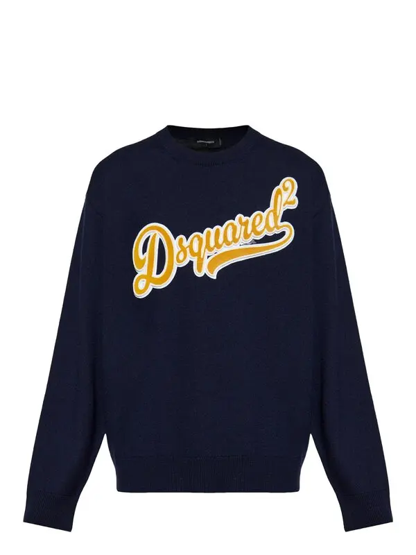 Dsquared2 Wool Sweater With Retro Logo - Navy Blue