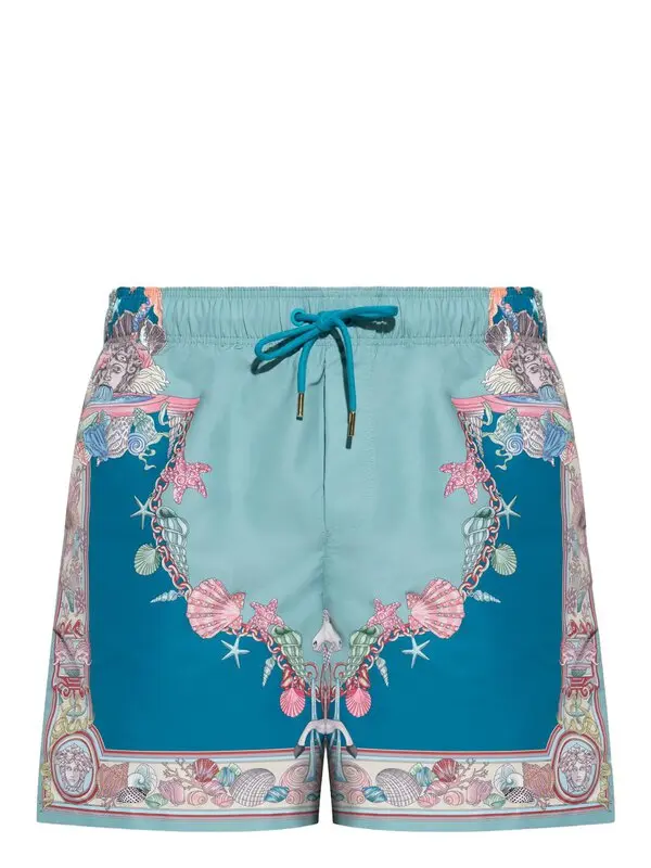 Versace Coral Theatre Printed Swim Shorts - Blue