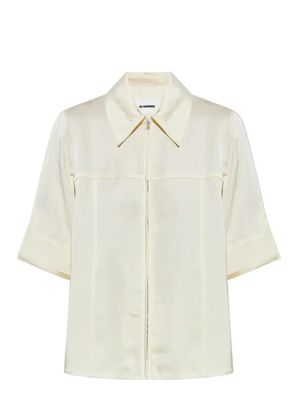 JIL SANDER Short-sleeve Viscose Shirt With Zipper - Cream