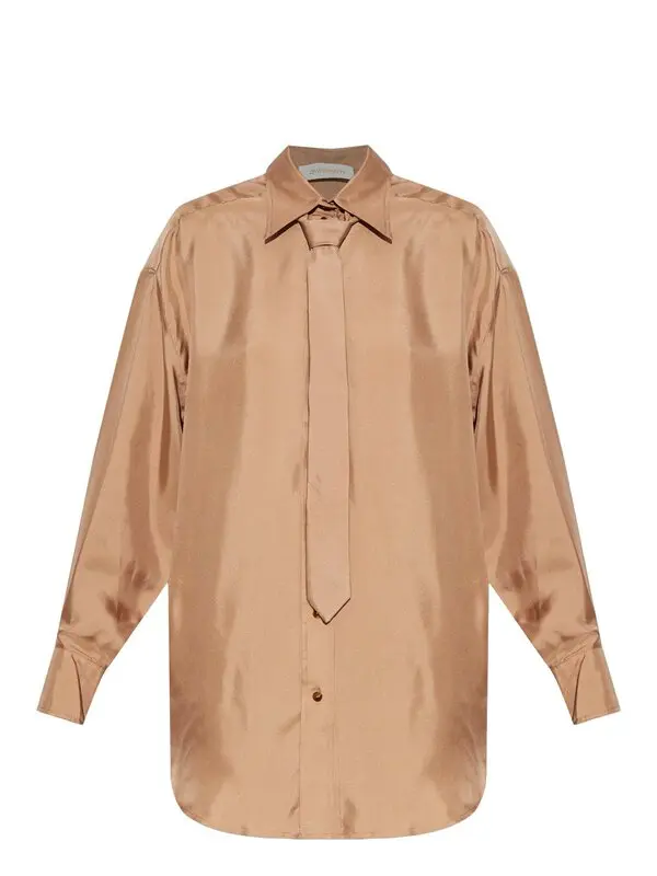Zimmermann Loose-fit Silk Shirt With Neck Tie - Beige