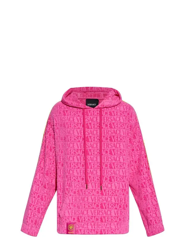 Versace Oversized Velour-terry Hoodie With Medusa Patch - Pink