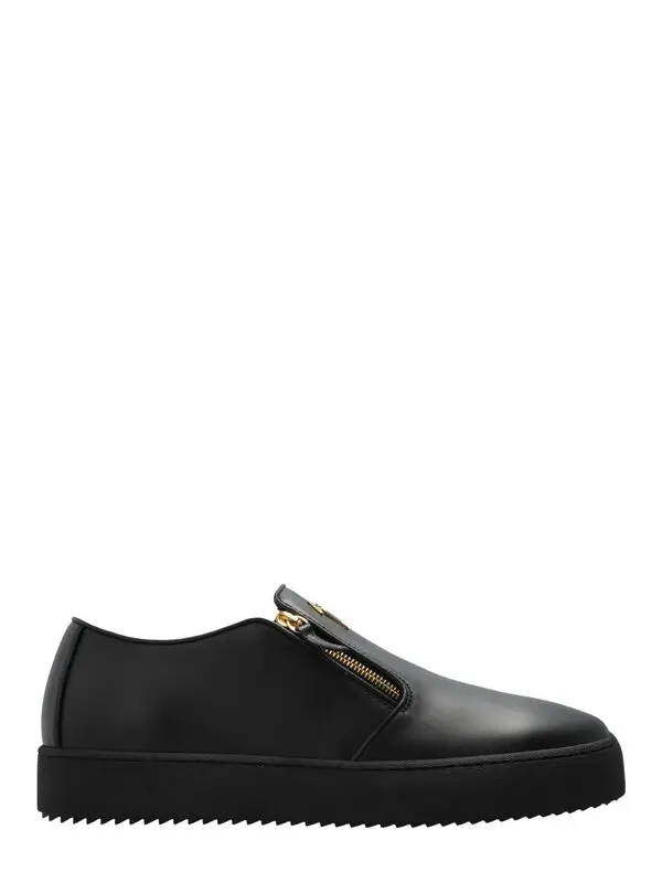 GIUSEPPE ZANOTTI Leather Slip-on Loafers With Gold Zipper Detail - Black