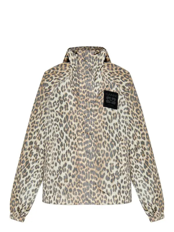 GANNI Animal Print Oversized Jacket - Beige