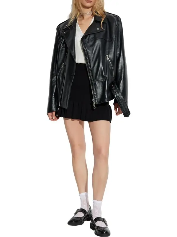 Alessandra Rich Leather Biker Jacket - Black