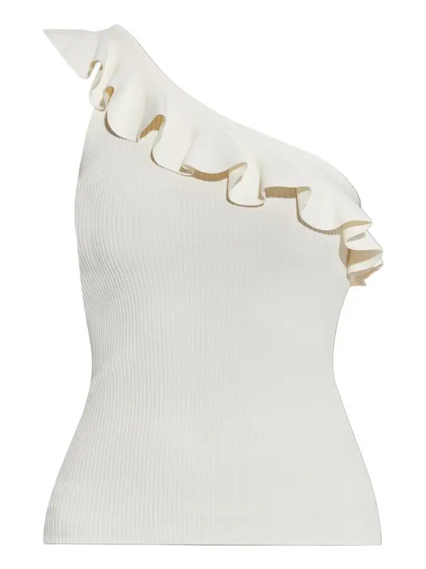 Zimmermann Ribbed Top With Ruffle - White
