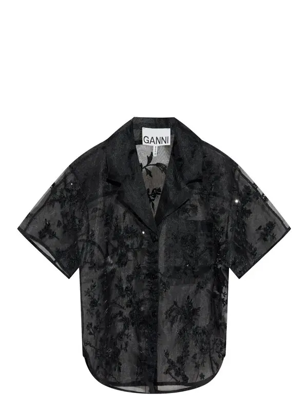 GANNI Transparent Shirt With Shimmering Appliqués - Black