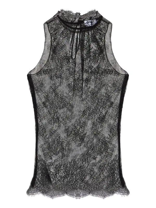 Alexander McQueen Floral Lace Mock-neck Top - Black