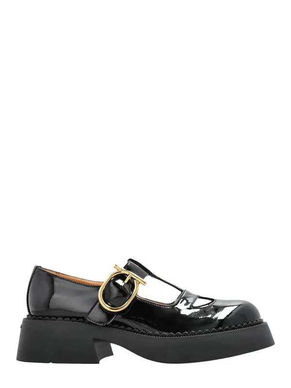 FERRAGAMO Arrow Leather Mary Jane Loafers - Black
