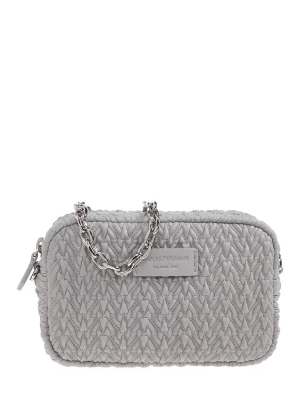 Emporio Armani Quilted Shoulder Bag With Chain Detail - Grey