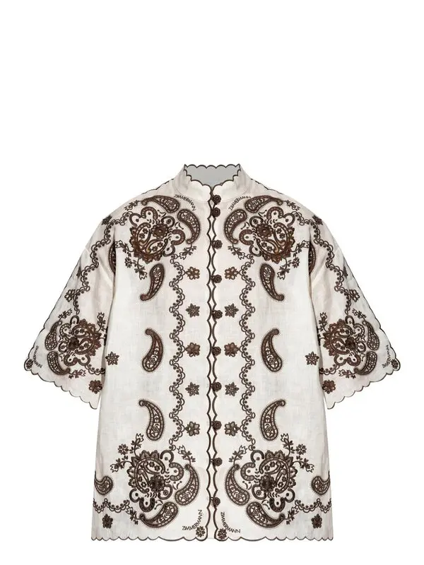 Zimmermann Embroidered Linen Shirt - Cream