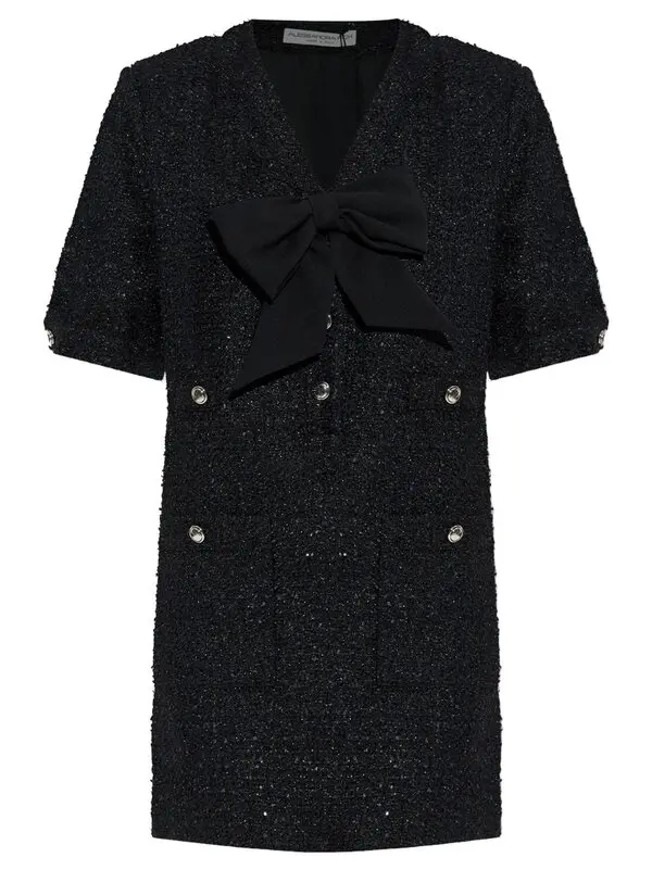 Alessandra Rich Tweed Mini Dress With Bow - Black