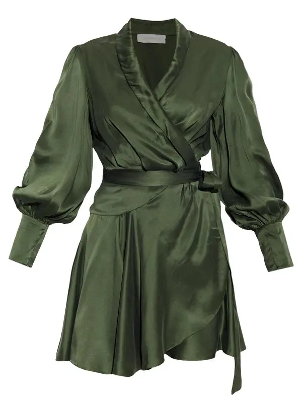 Zimmermann Silk Wrap Mini Dress - Green