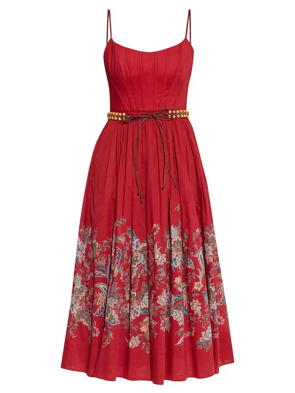 Zimmermann Beaded Waist Belt Dress - Red