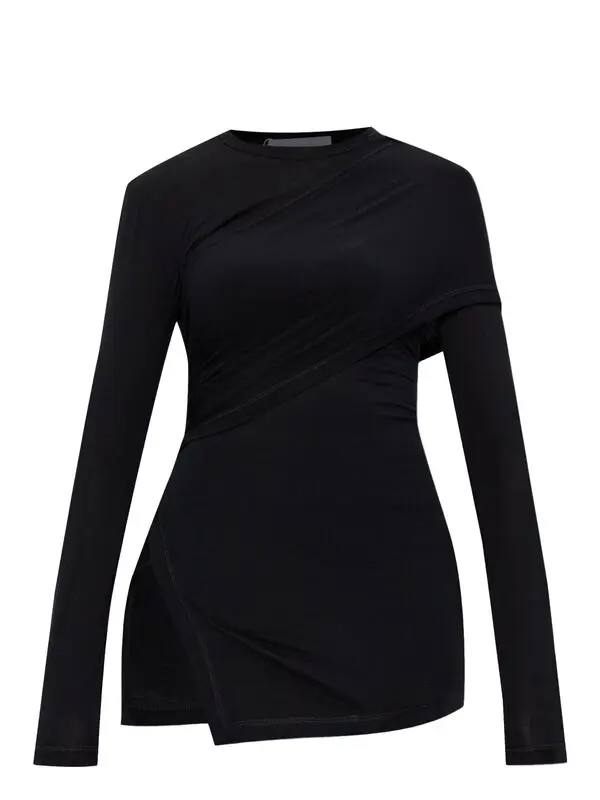 Helmut Lang Asymmetrical Lyocell-blend Top With Slit - Black