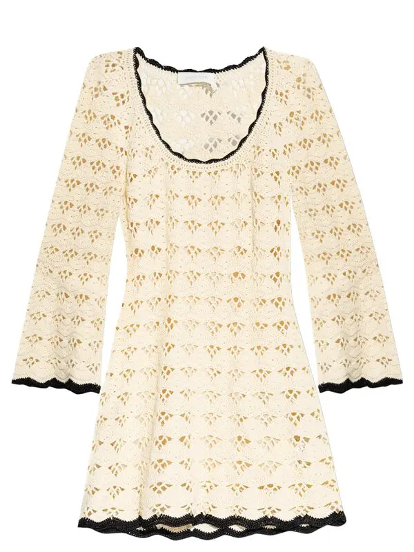 Zimmermann Floral Openwork Knit Mini Dress - Cream