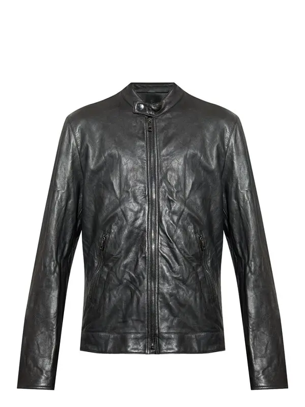 Dolce & Gabbana Leather Jacket With Stand-up Collar - Black