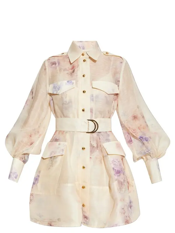 Zimmermann Floral Print Linen And Silk Shirtdress - Cream