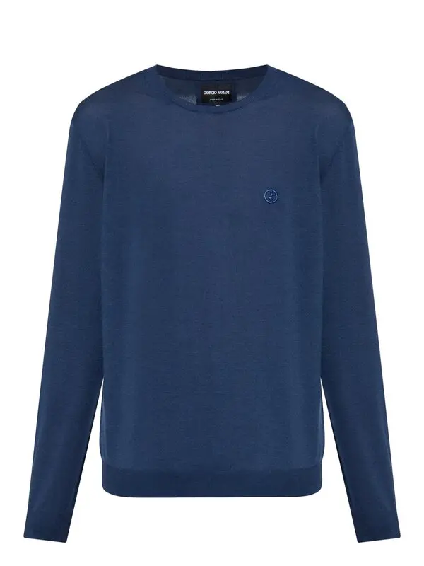 Giorgio Armani Crew Neck Silk And Cotton Sweater - Navy Blue