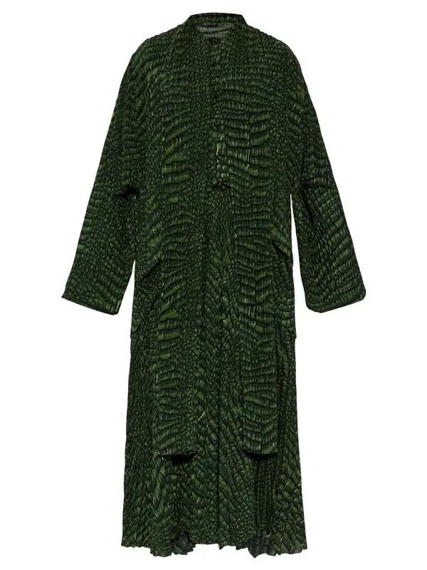 Balenciaga Pleated Animal Print Dress - Green