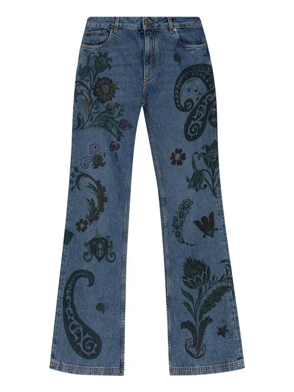 Etro Floral Print Bootcut Jeans - Blue