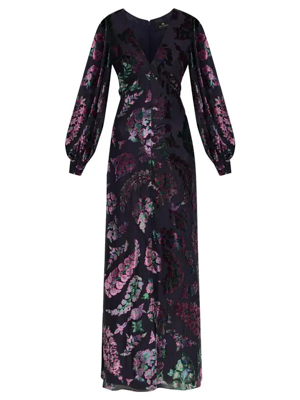 Etro Floral Velvet Appliqué Dress - Navy Blue