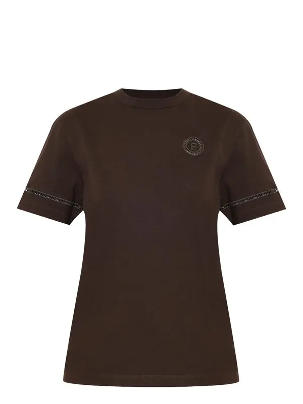 FERRAGAMO T-shirt With Decorative Trim - Brown