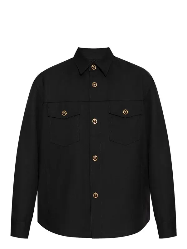 Versace Wool Jacket With Gold Buttons And Pockets - Black