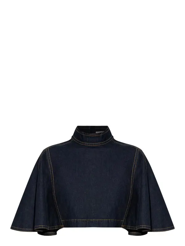 Zimmermann Denim Stand-up Collar Top - Navy Blue