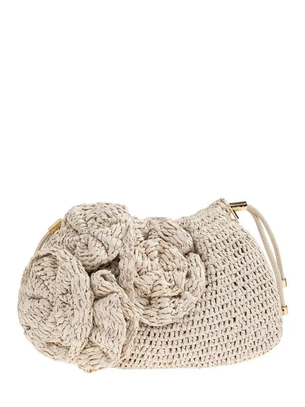 Ulla Johnson Lali Handwoven Shoulder Bag With Floral Appliqu - Cream
