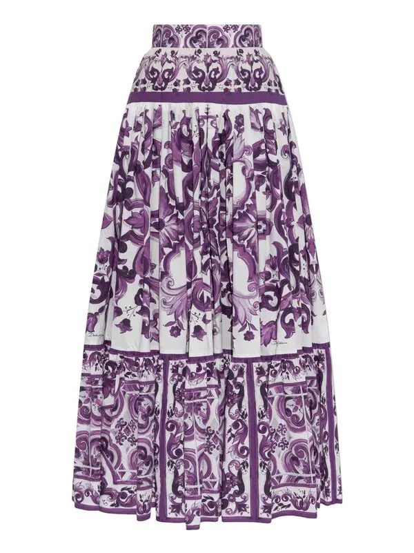 Dolce & Gabbana Majolica Print Cotton Maxi Skirt - Purple