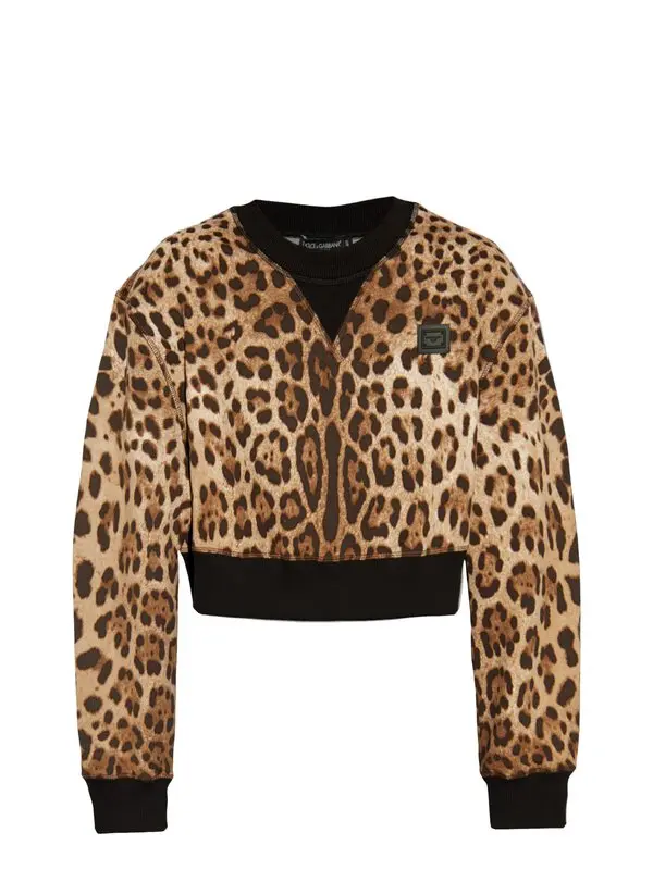 Dolce & Gabbana Animal Print Cotton Sweatshirt - Brown