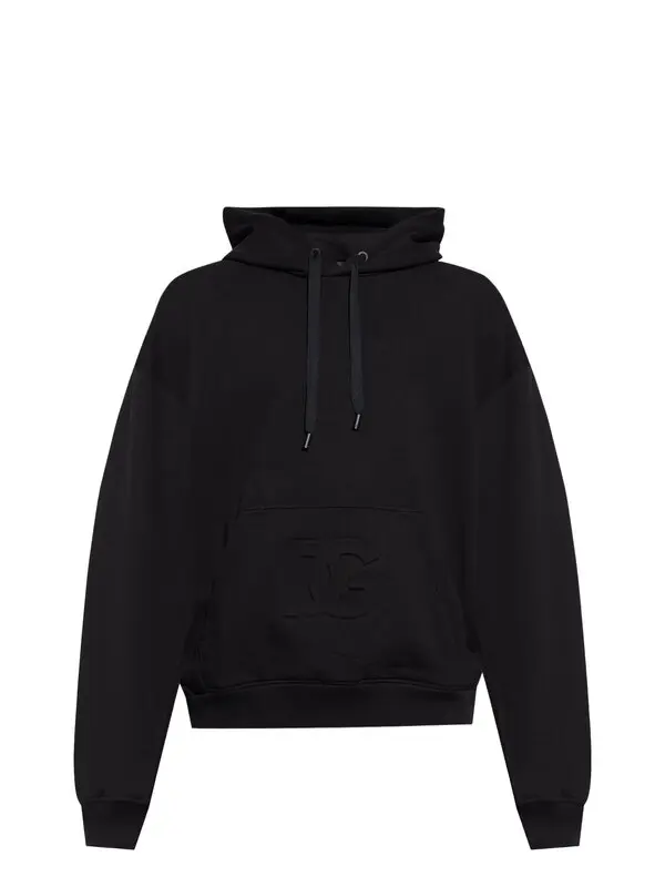 Dolce & Gabbana Hooded Cotton Sweatshirt With Embossed Logo - Black